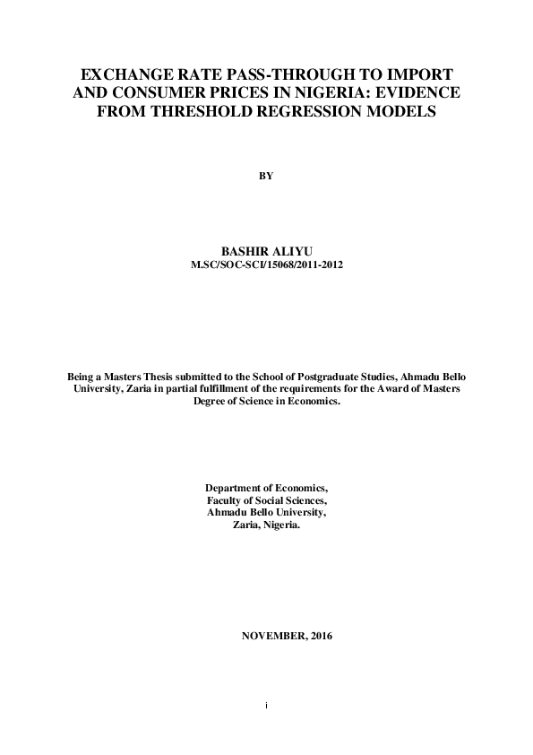 (PDF) Exchange Rate Pass-Through to Import and Consumer Prices in Nigeria: Evidence from ...