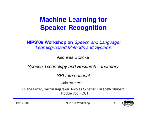 Pdf Automatic Speaker Recognition An Application Of Machine Learning