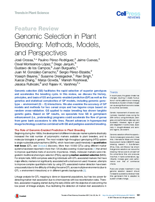 (PDF) Genomic Selection in Plant Breeding: Methods, Models, and Perspectives