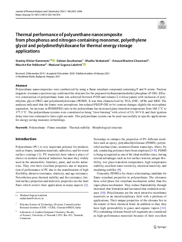 (PDF) Thermal performance of polyurethane nanocomposite from phosphorus ...
