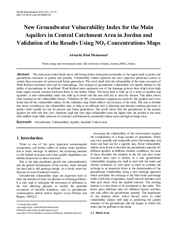 (PDF) New Groundwater Vulnerability Index for the Main Aquifers in Central Catchment Area in ...