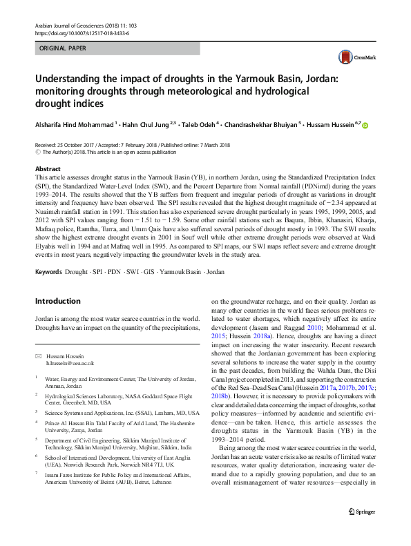 (PDF) Understanding the impact of droughts in the Yarmouk Basin, Jordan: monitoring droughts ...