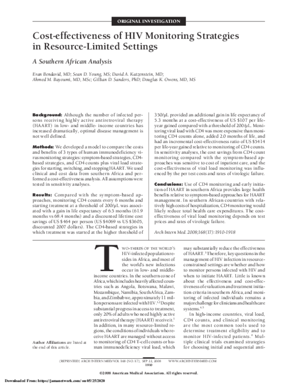 (PDF) Cost-effectiveness of HIV Monitoring Strategies in Resource ...