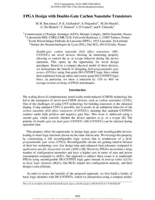 (PDF) FPGA Design with Double-Gate Carbon Nanotube Transistors