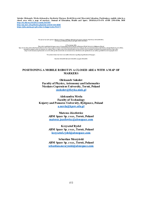 (PDF) Positioning a mobile robot in a closed area with a map of markers