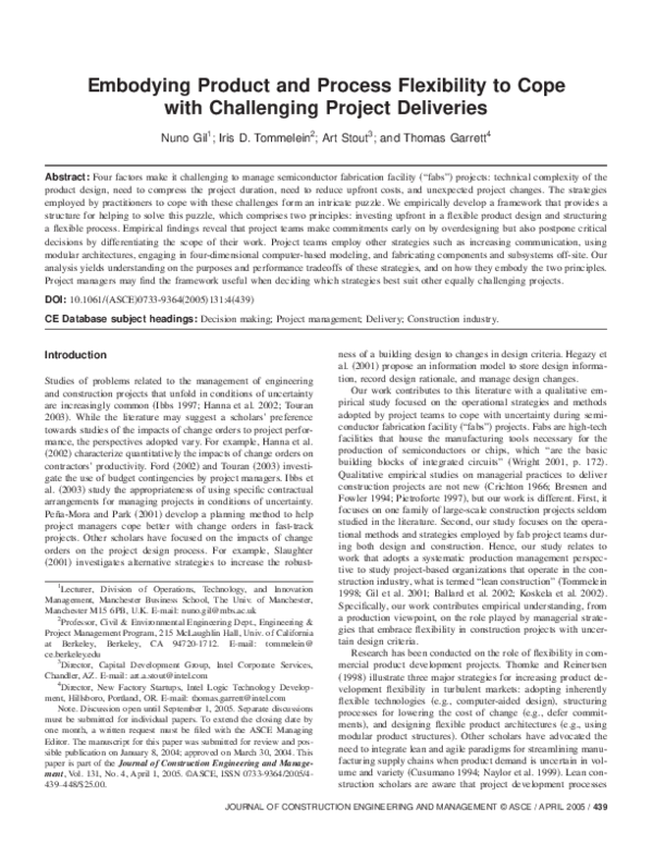 (PDF) Embodying Product and Process Flexibility to Cope with Challenging Project Deliveries