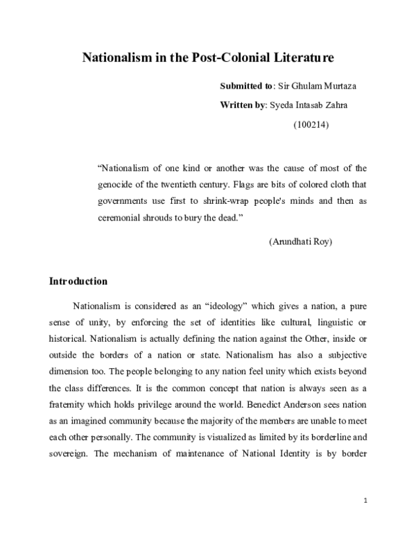 (DOC) Nationalism and Post-Colonial Studies