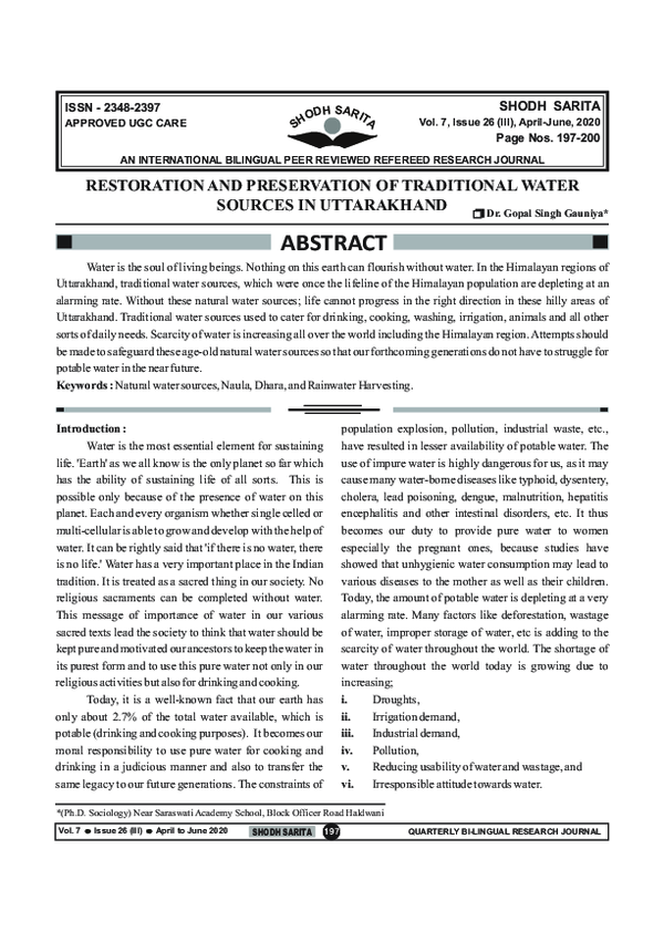 (PDF) RESTORATION AND PRESERVATION OF TRADITIONAL WATER SOURCES IN ...