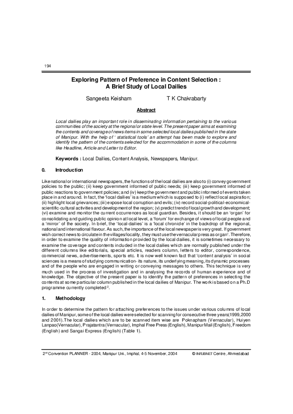 (PDF) Exploring Pattern of Preference in Content Selection: A Brief ...