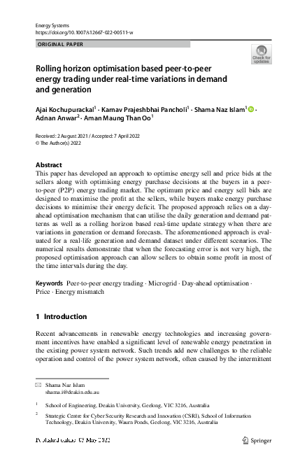 (PDF) Rolling horizon optimisation based peer-to-peer energy trading under real-time variations ...