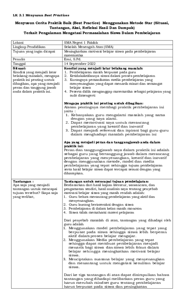(PDF) Menyusun Cerita Praktik Baik (Best Practice) Menggunakan Metode ...