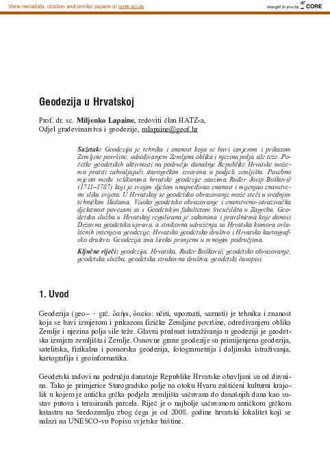 (PDF) Geodezija u Hrvatskoj