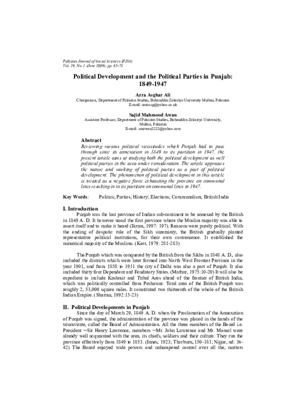 (PDF) Political Development and the Political Parties in Punjab