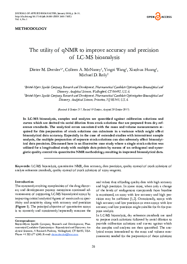 (PDF) The utility of qNMR to improve accuracy and precision of LC-MS ...