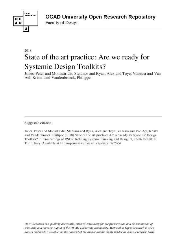 (PDF) State of the art practice: Are we ready for Systemic Design Toolkits?