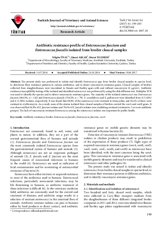 Pdf Antibiotic Resistance Profile Of Enterococcus Faecium Andenterococcus Faecalis Isolated