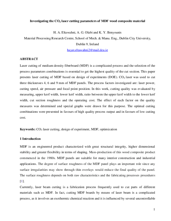 (PDF) Investigating the CO2 laser cutting parameters of MDF wood ...