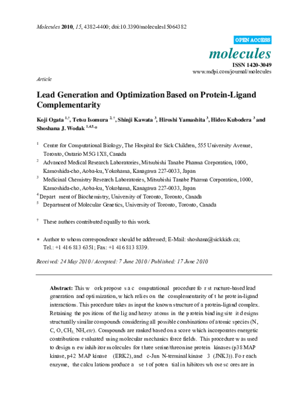 (PDF) Lead generation and optimization based on protein-ligand complementarity | Hideo Kubodera ...