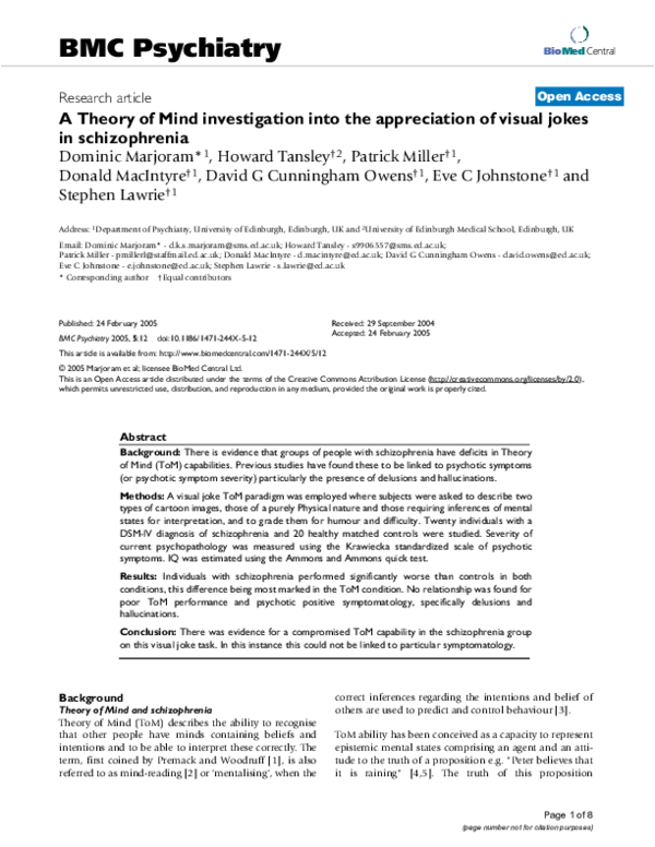 (PDF) A theory of mind investigation into the appreciation of visual ...