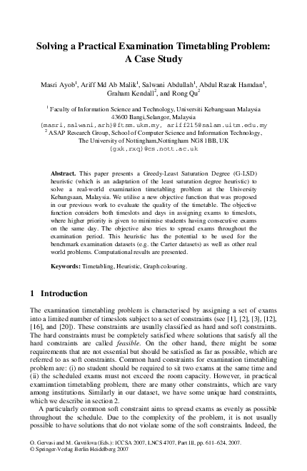 (PDF) Solving a Practical Examination Timetabling Problem: A Case Study