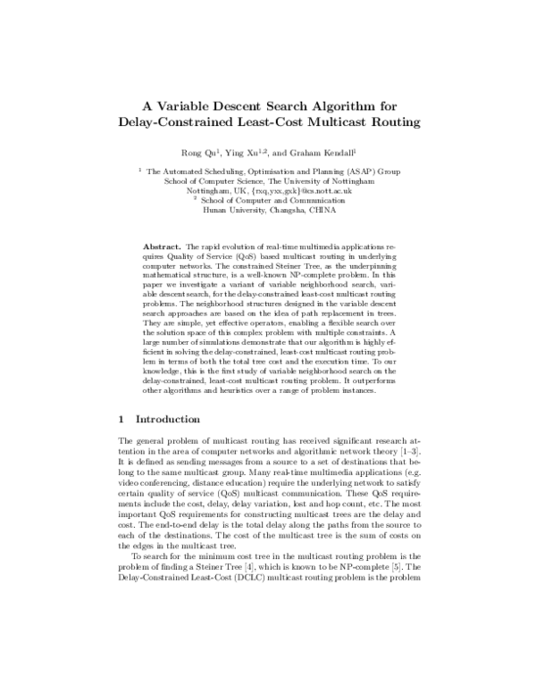 (PDF) A Variable Descent Search Algorithm for Delay-Constrained Least-Cost Multicast Routing