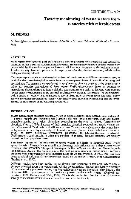 (PDF) Toxicity monitoring of waste waters from tanneries with microbiotests