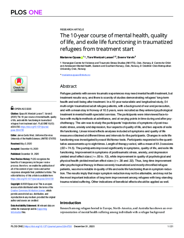 (PDF) The 10-year course of mental health, quality of life, and exile ...