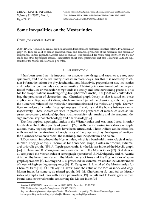 (PDF) Some inequalities on the Mostar index
