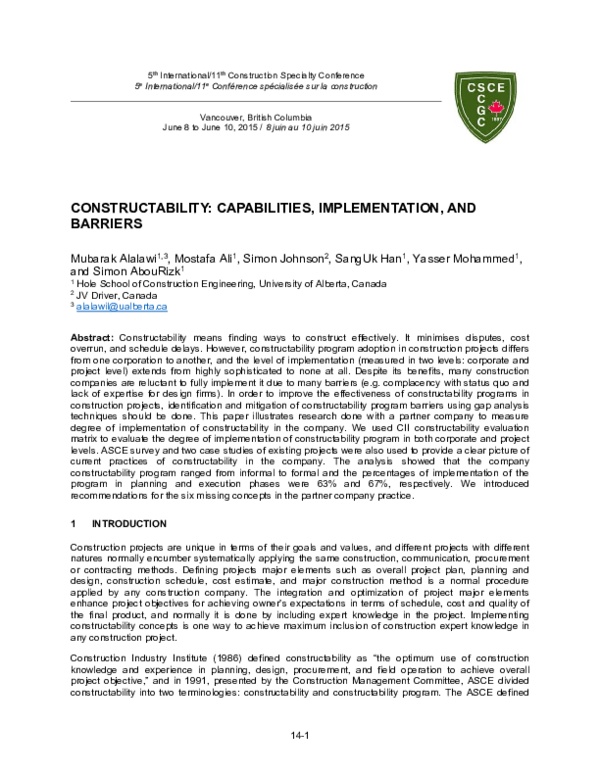 (PDF) Constructability : capabilities, implementation, and barriers