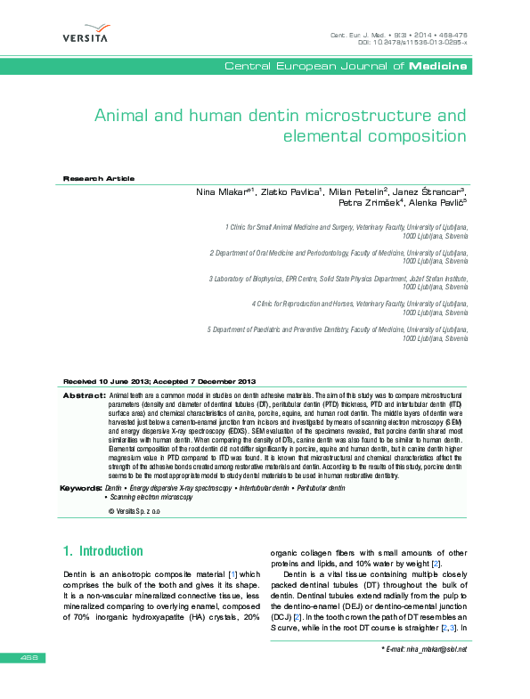 (PDF) Animal and human dentin microstructure and elemental composition