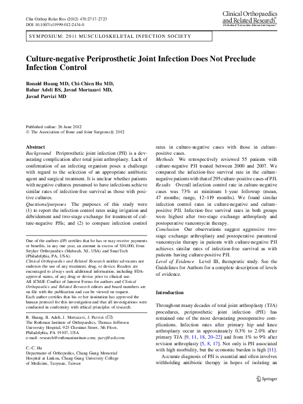 (PDF) Culture-negative Periprosthetic Joint Infection Does Not Preclude ...
