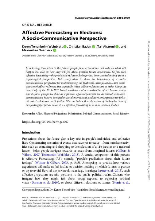 (PDF) Affective Forecasting in Elections: A Socio-Communicative Perspective