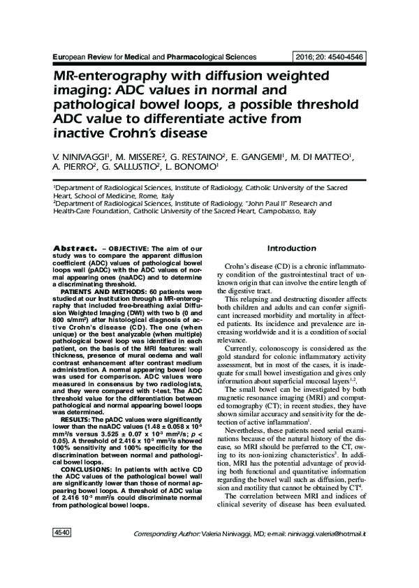 (PDF) MR-enterography with diffusion weighted imaging: ADC values in ...