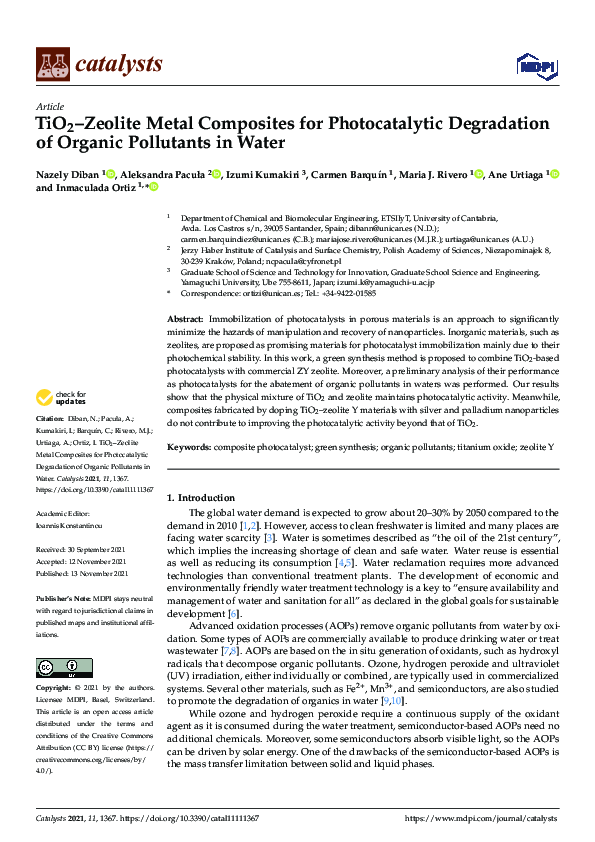 Pdf Tio2 Zeolite Metal Composites For Photocatalytic Degradation Of Organic Pollutants In Water