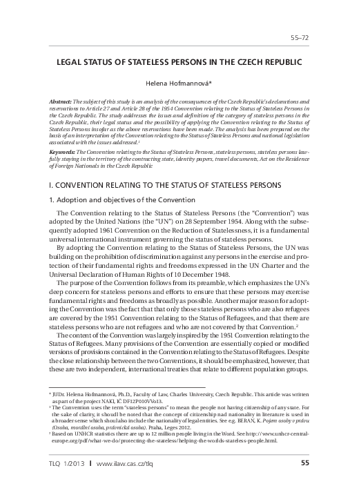 (PDF) Legal Status of Stateless Persons in the Czech Republic