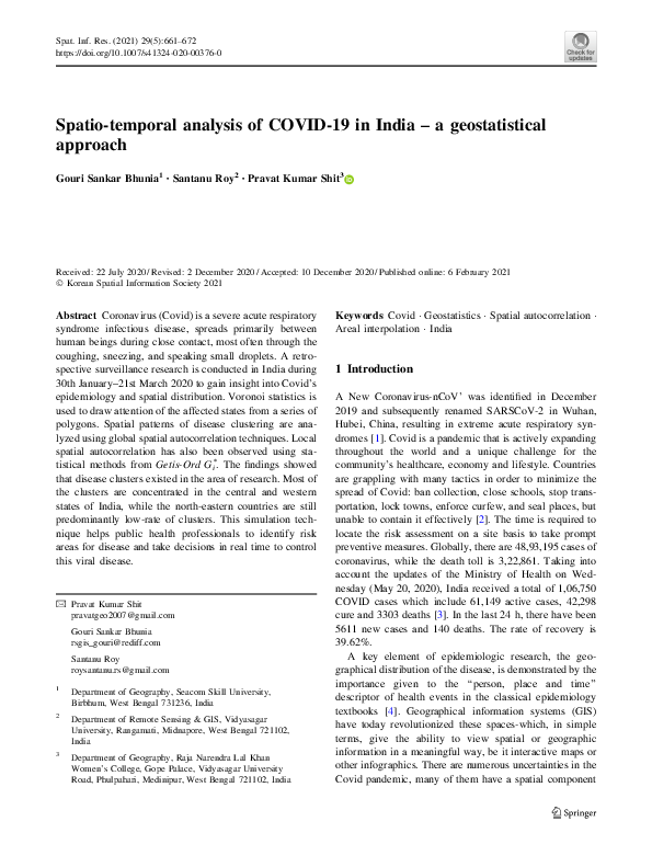 (PDF) Spatio-temporal analysis of COVID-19 in India – a geostatistical ...