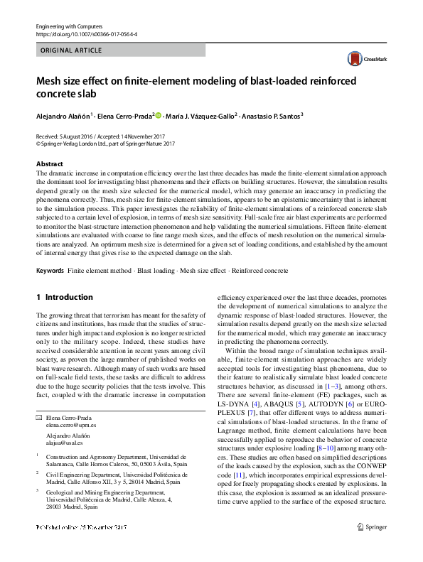 Pdf Mesh Size Effect On Finite Element Modeling Of Blast Loaded