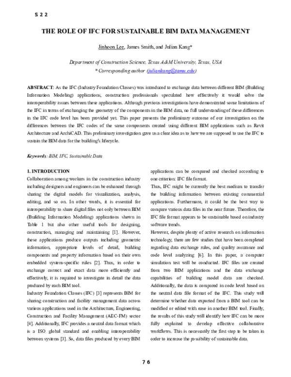 (PDF) The Role of IFC for Sustainable BIM Data Management