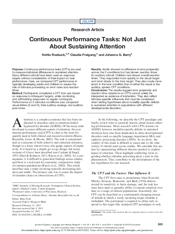 (PDF) Stimulus Processing in Continuous Performance Tasks