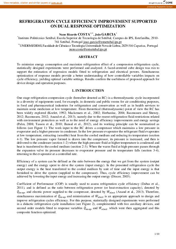(PDF) Refrigeration cycle efficiency improvement supported on dual response optimization