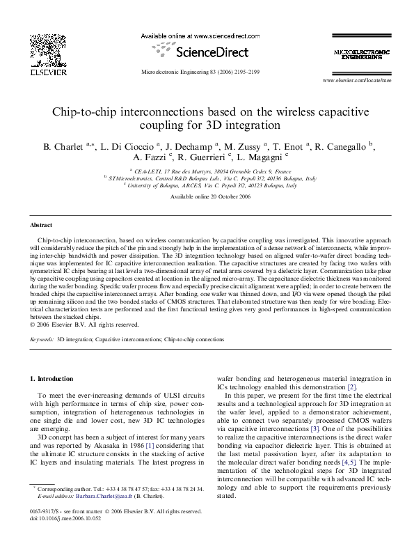 (PDF) Chip-to-chip interconnections based on the wireless capacitive coupling for 3D integration ...