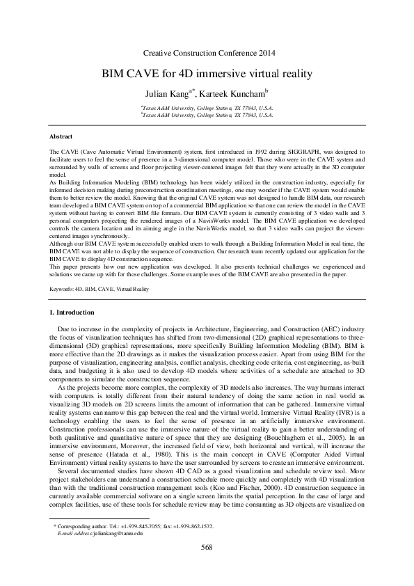 (PDF) BIM CAVE for 4 D immersive virtual reality