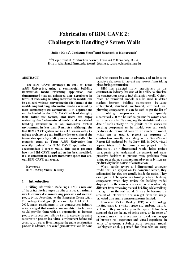 (PDF) Fabrication of BIM CAVE 2: Challenges in Handling 9 Screen Walls ...