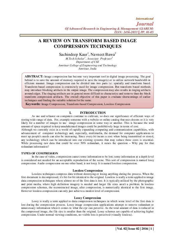 (PDF) A Review on Transform Based Image Compression Techniques