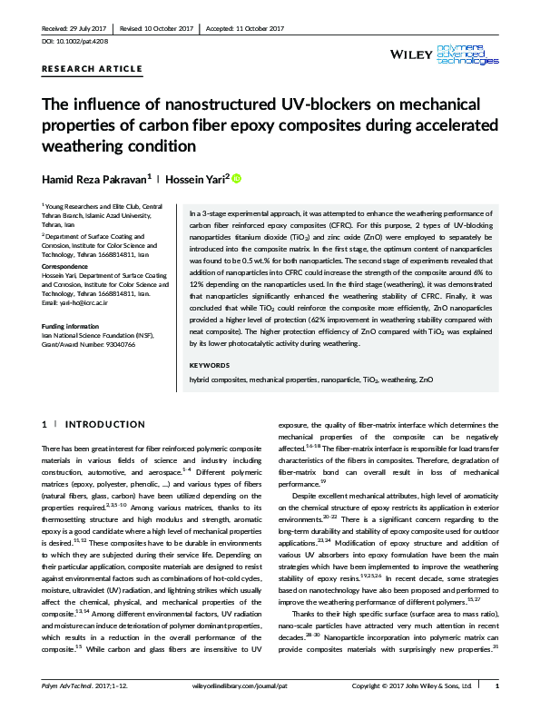 (PDF) The influence of nanostructured UV-blockers on mechanical properties of carbon fiber epoxy ...