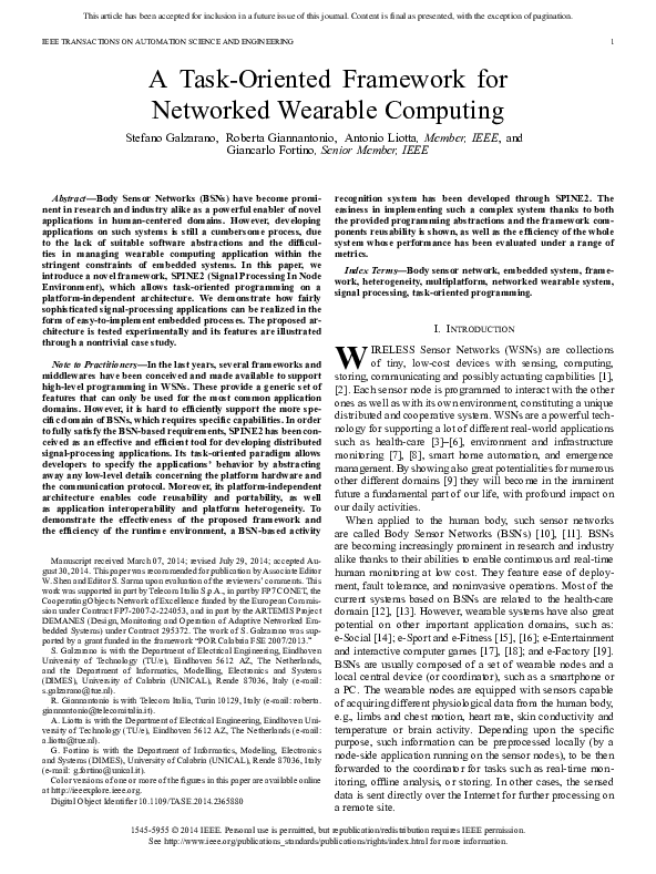 Pdf A Task Oriented Framework For Networked Wearable Computing 7557