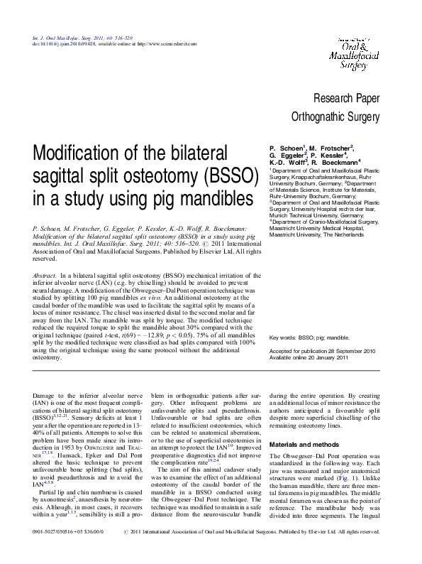 (PDF) Modification of the bilateral sagittal split osteotomy (BSSO) in ...