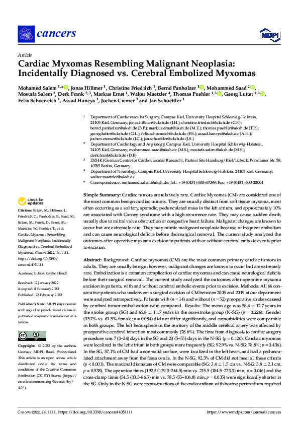 (PDF) Cardiac Myxomas Resembling Malignant Neoplasia: Incidentally ...