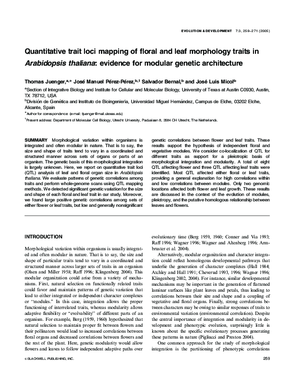 (PDF) Quantitative trait loci mapping of floral and leaf morphology traits inArabidopsis ...