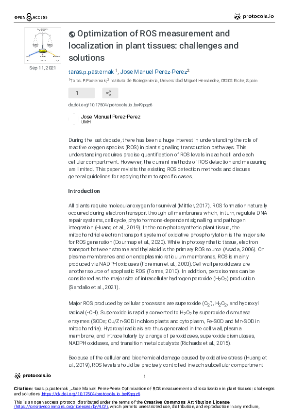(PDF) Optimization of ROS measurement and localization in plant tissues ...